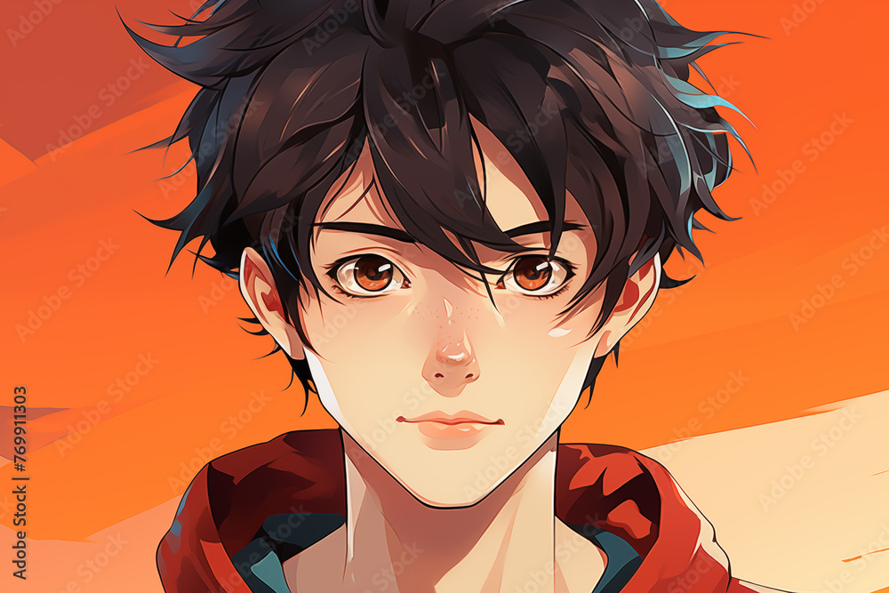 Cartoon anime male portrait. Cute comic men character, anime boy face ...