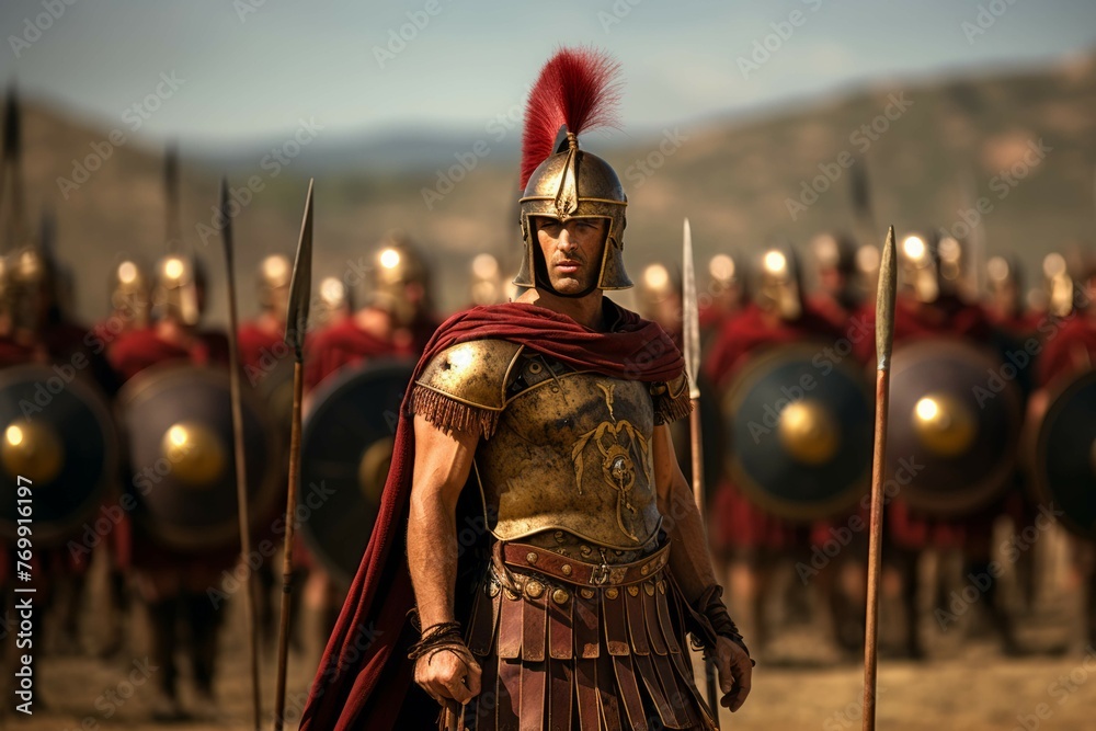 Roman centurion leading a legion of soldiers in a military formation ...