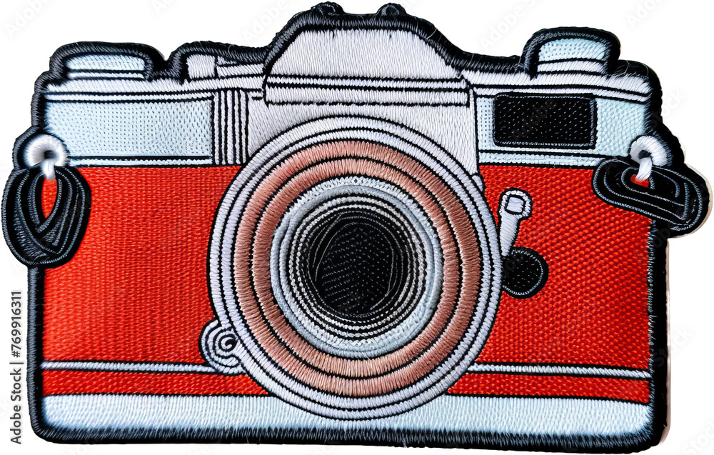 Vintage camera embroidered patch with detailed design cut out on ...