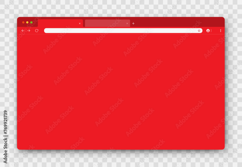 Browser window. Realistic red empty browser window with toolbar, search bar and shadow on ...