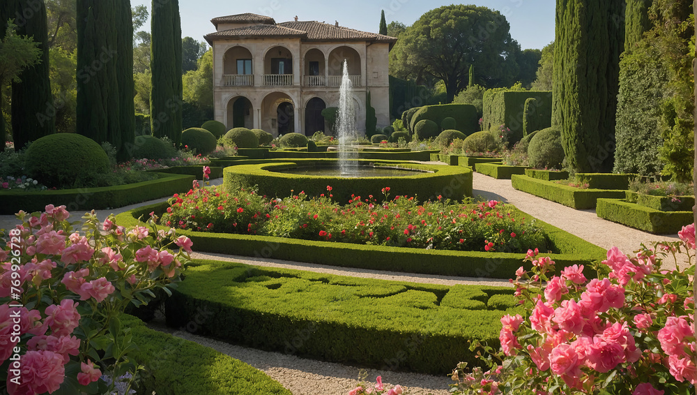 Background, wallpaper is an ancient park with a fountain and a medieval ...