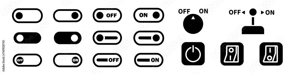 Switch toggles black isolated vector elements. A sign or icon for ...