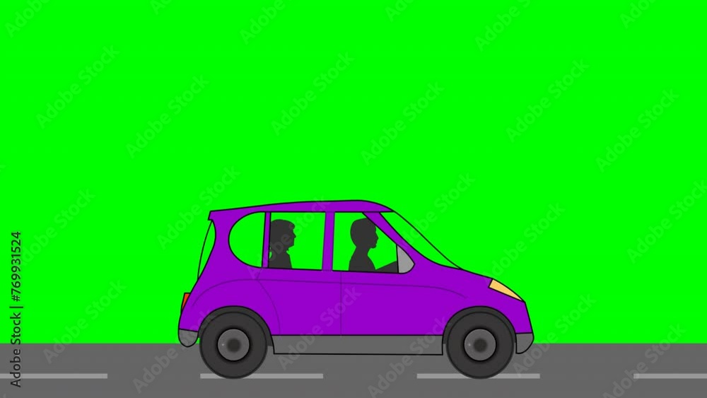 Car drive loop animation. Side view, woman hybrid cartoon purple ...