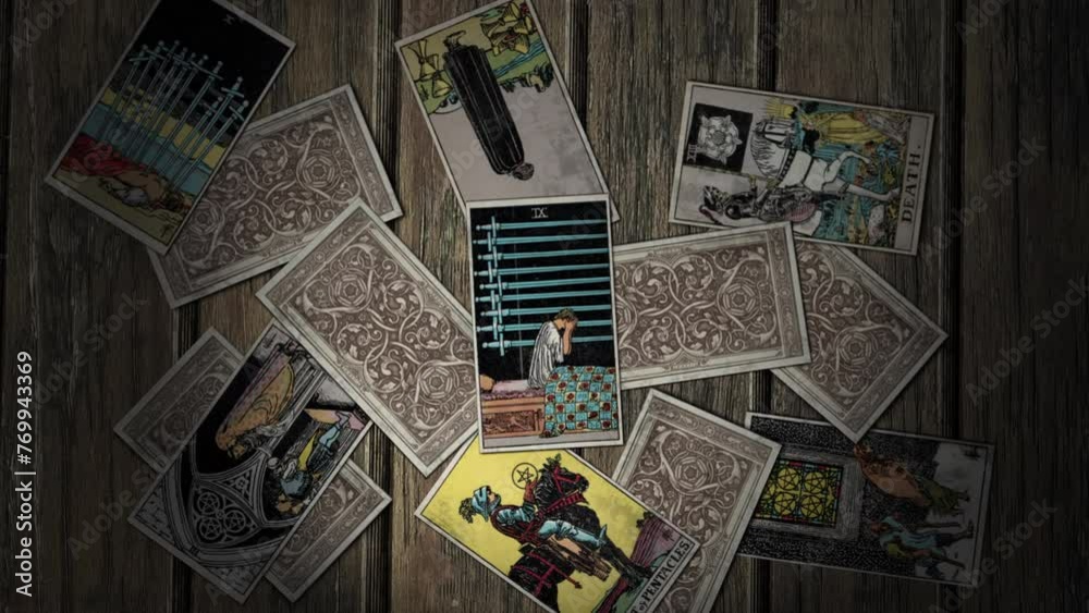 Oslo, Norway - January 11, 2021. The mysterious tarot card Nine of ...