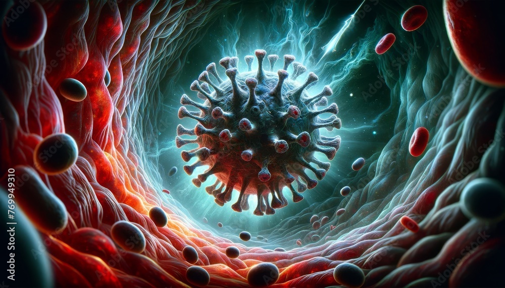 Microscopic Battlefield Virus Particle Invading Human Cell Biochemical ...