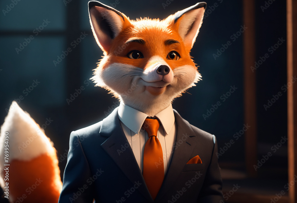 Fox Wearing Suit and Tie. A red fox dressed in a formal suit and tie ...