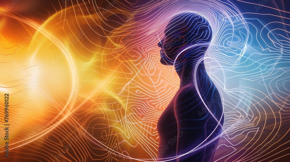 Artistic interpretation of a human profile with swirling energy ...