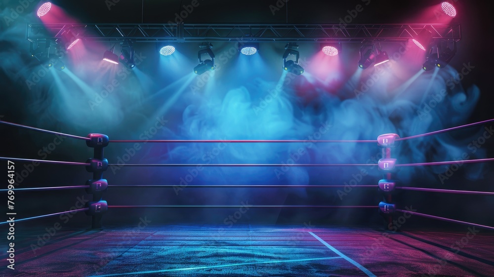 Smoke-filled boxing ring with colorful stage lights - Engage with the ...