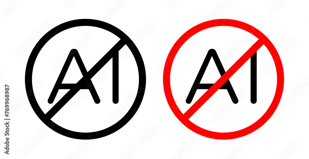 Anti-Artificial Intelligence Usage Icons. Ban on AI Technology and ...
