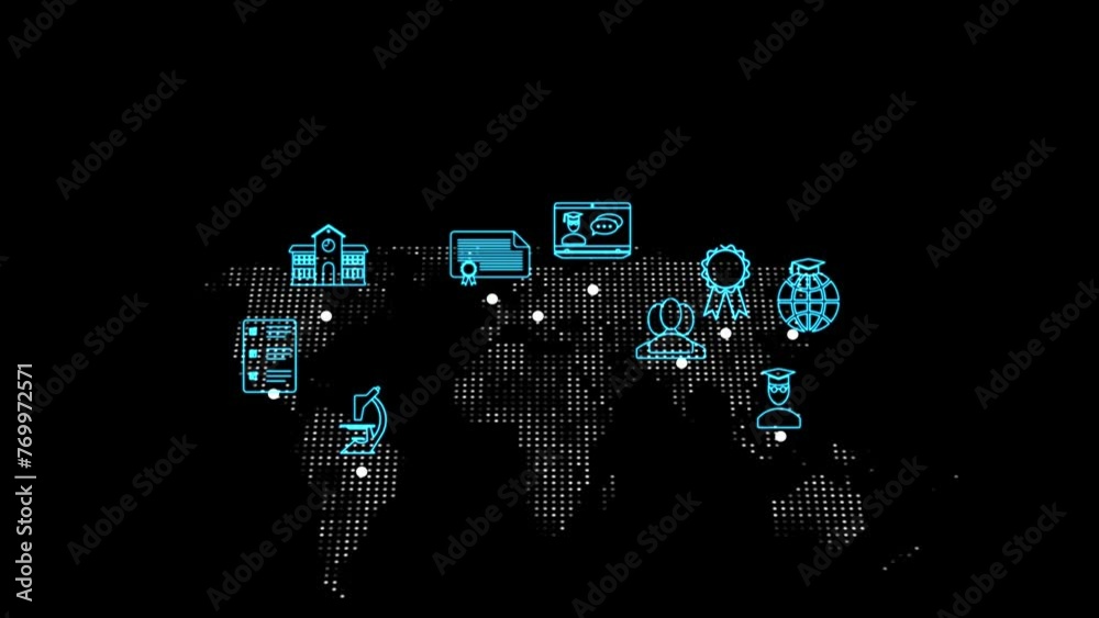 Symbols of the location and content of education with dots and ...