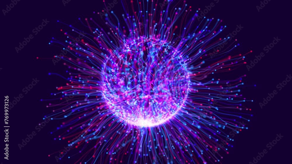 Flow of particles form sphere. Luma matte as alpha channel. Abstract bg ...