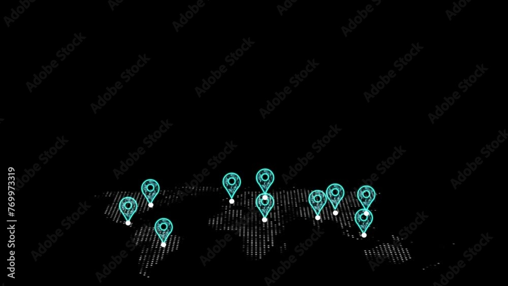 Location symbols with dots and radiating circles creating a blinking ...