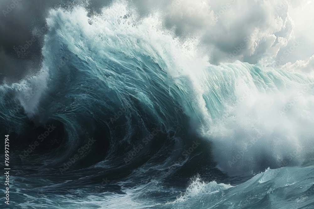 This photo captures a beautiful painting depicting a large and forceful ...