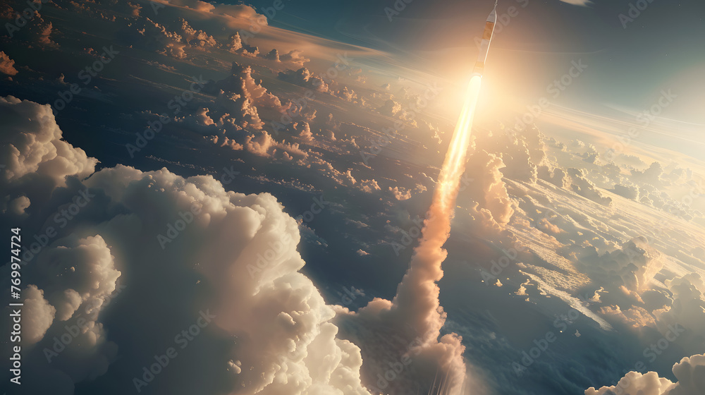 ultra realistic, 8k, a rocket launching into the sky. foresst ...