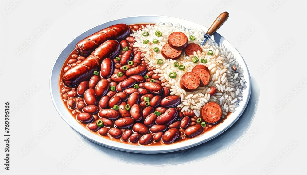 An inviting watercolor painting of Louisiana Red Beans and Rice ...