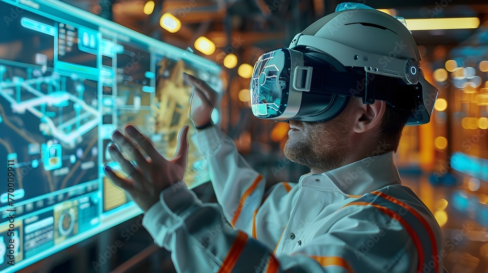Engineer Navigating Virtual Control Interface for Advanced Mineral ...
