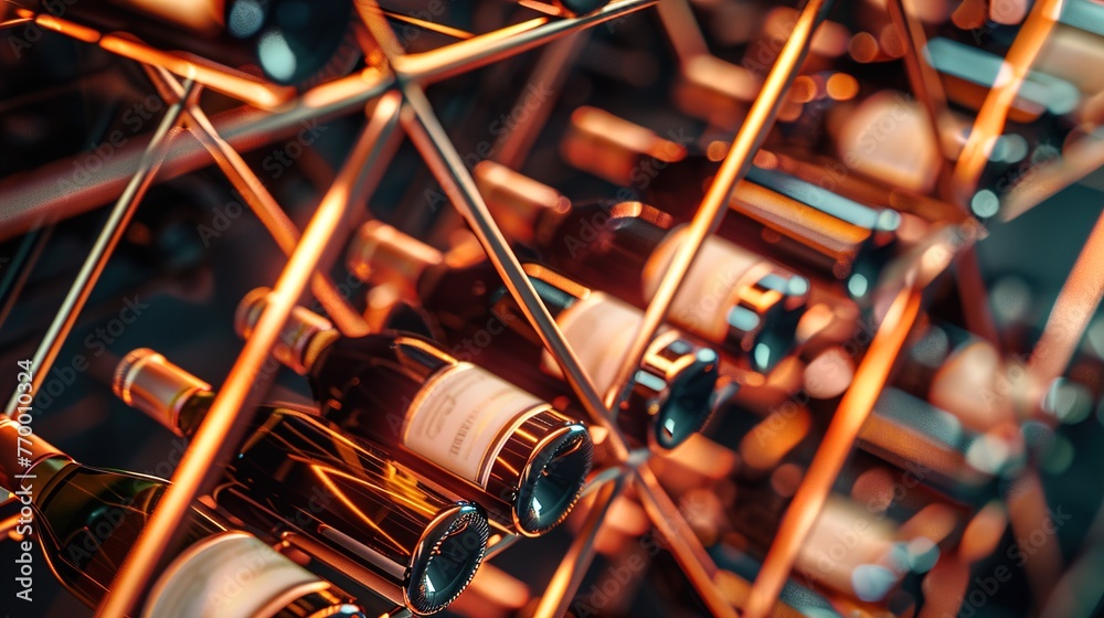 An intricate shot of a modern wine rack, showcasing geometric design ...