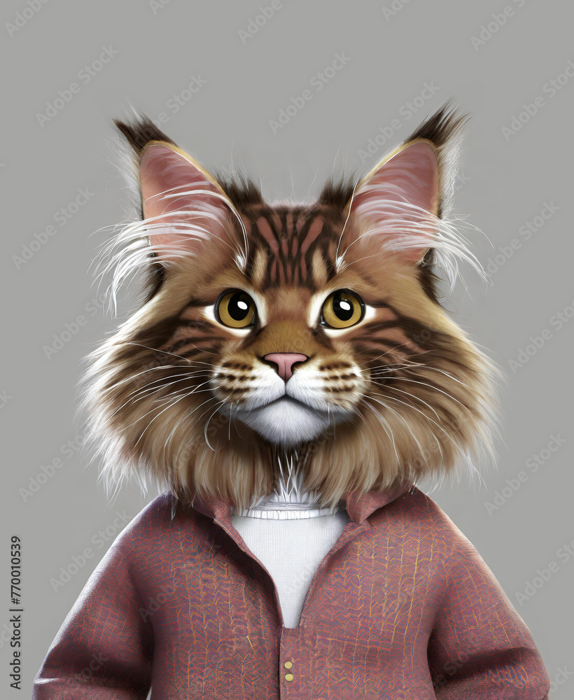 Maincoon cat avatar 3D illustration, cartoon Maincoon cat profile ...
