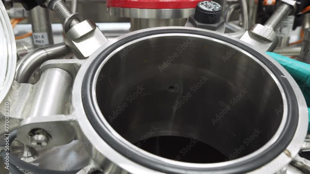 The Lid With Thick Glass Window Is Raised. Aseptic Steel Tank With ...