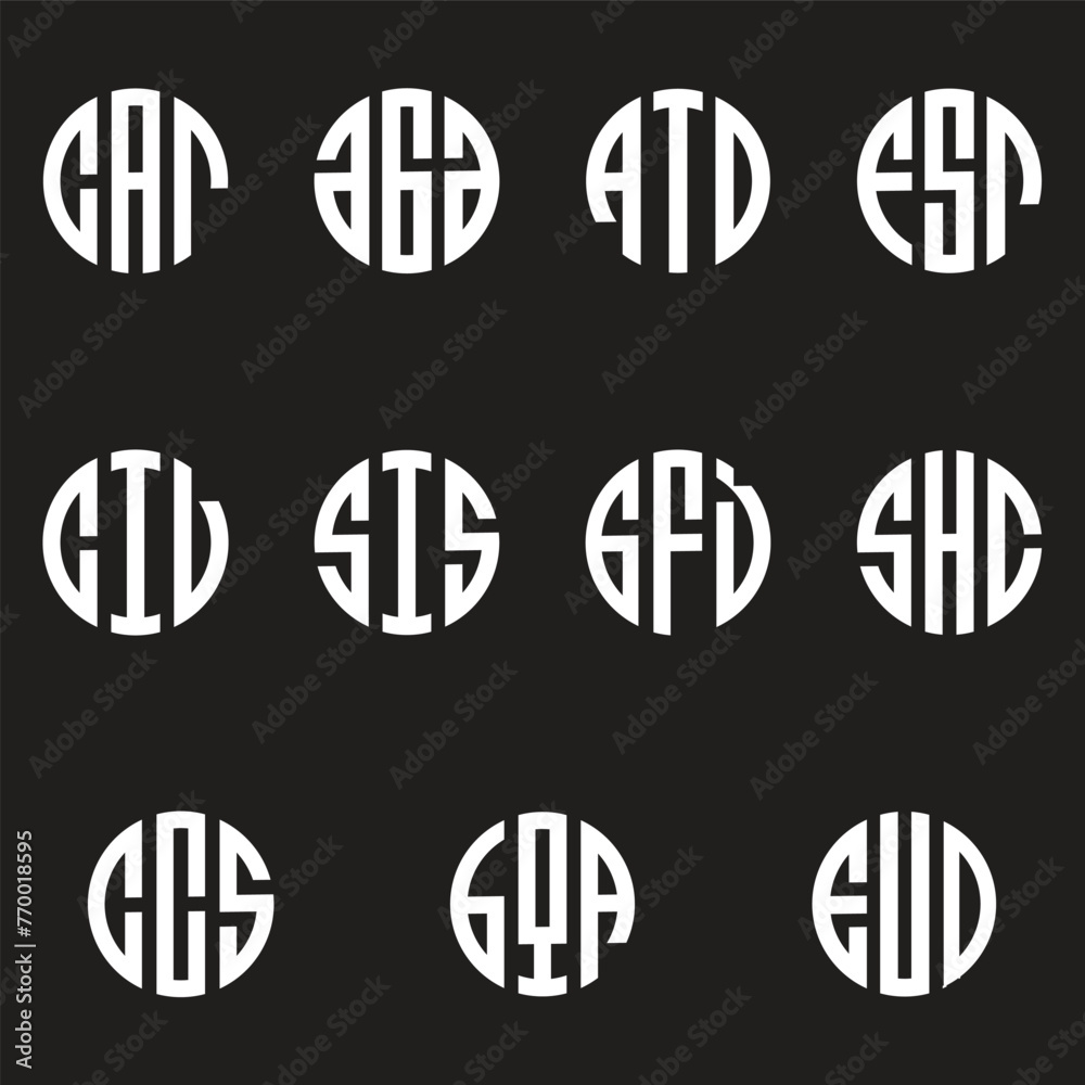 3 Letter Grid Logos Black Version - Set of 3 letter monogram logo ...
