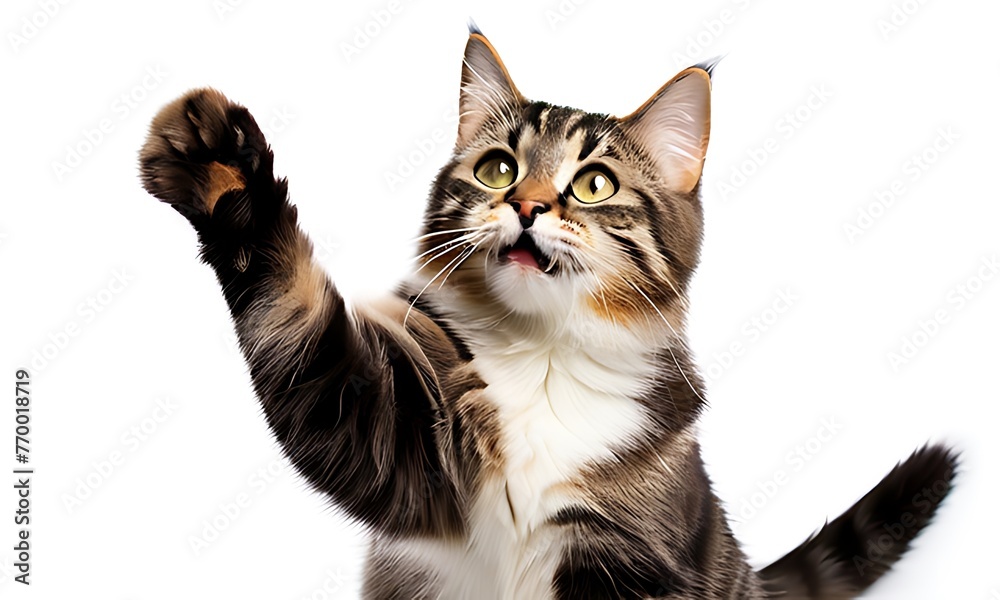 Generative ai. cat giving high five isolated on white Stock ...