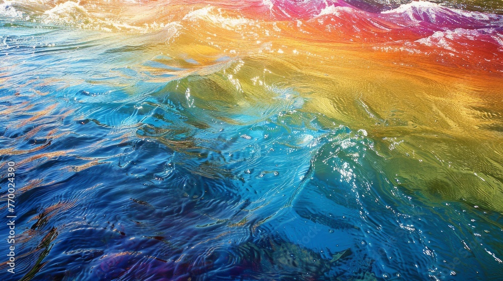 A river that flows with colors of the rainbow, blending as it moves ...