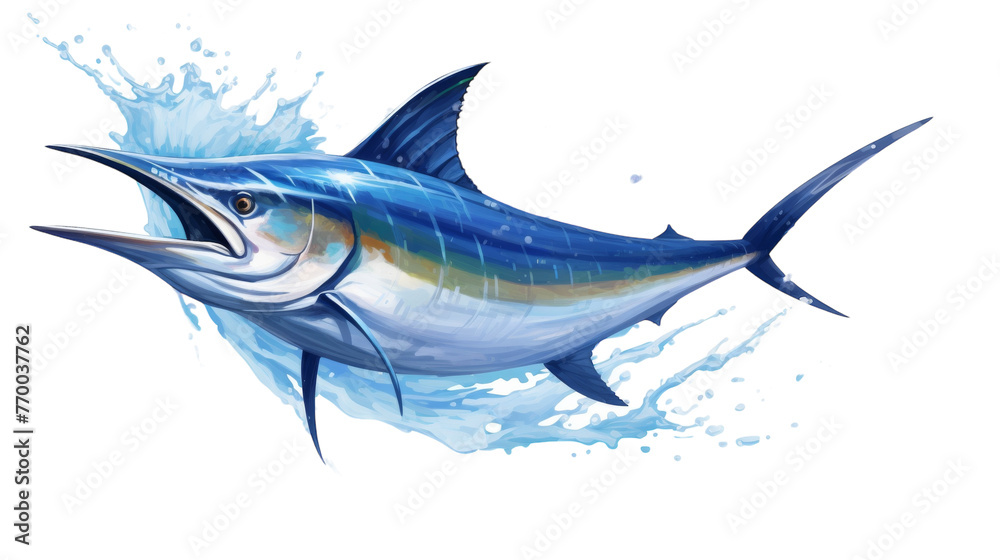A majestic blue marlin fish with its mouth wide open, ready to strike ...