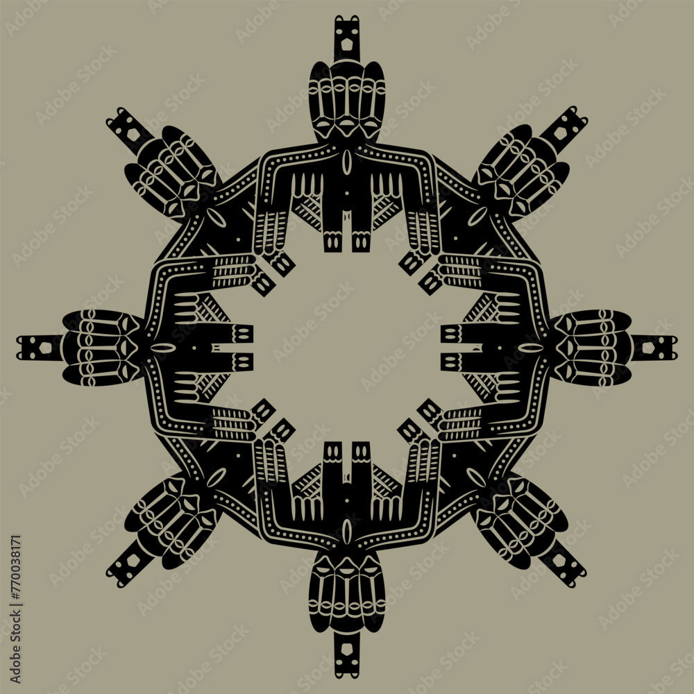 Round ethnic mandala. Tribal ancient Siberian totem idol. Permian ...