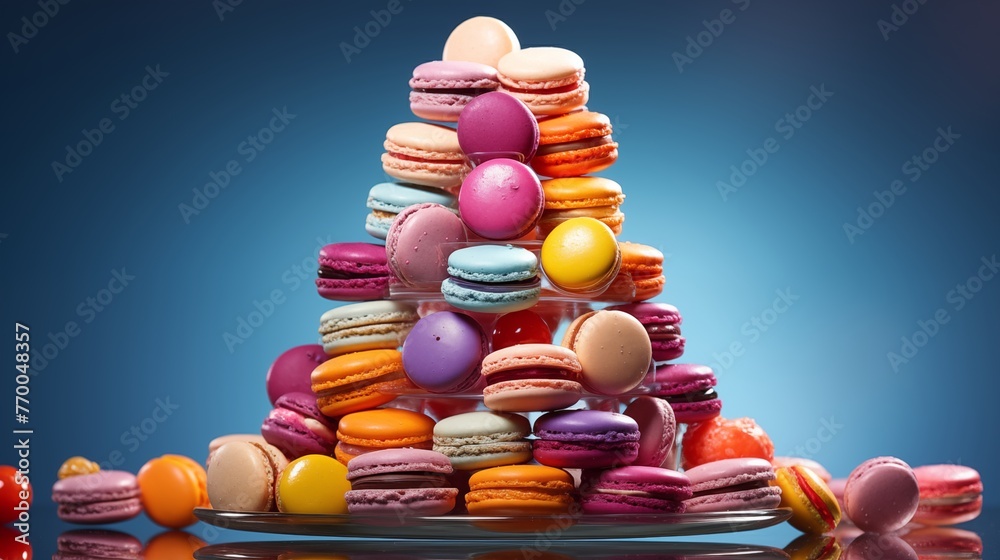Ultra HD realistic floating array of vibrant macarons orbiting and ...