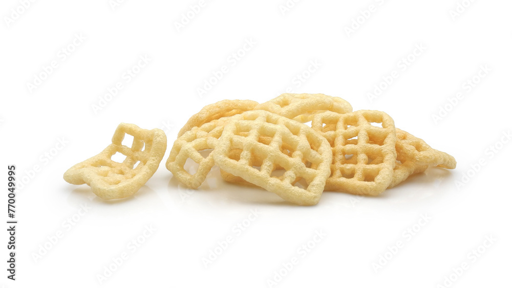 Square shape checkered fried airy snacks (duros or chicharrones wheat ...