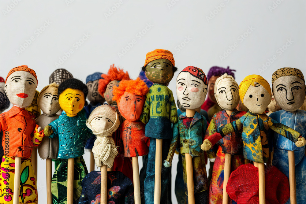 Global People diversity concept art shows in colorful puppet figures in ...