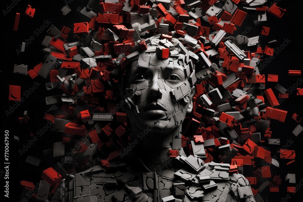 a woman's face with 3D particles in space as a symbol of augmented ...