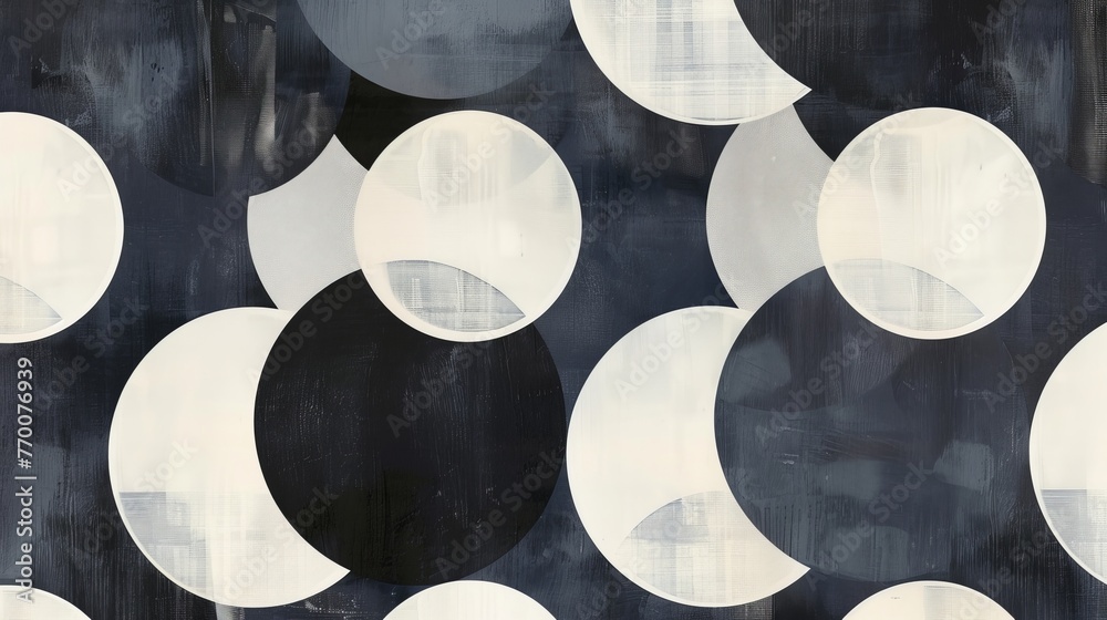 Contrasting white and navy blue circles in modern abstract art ...