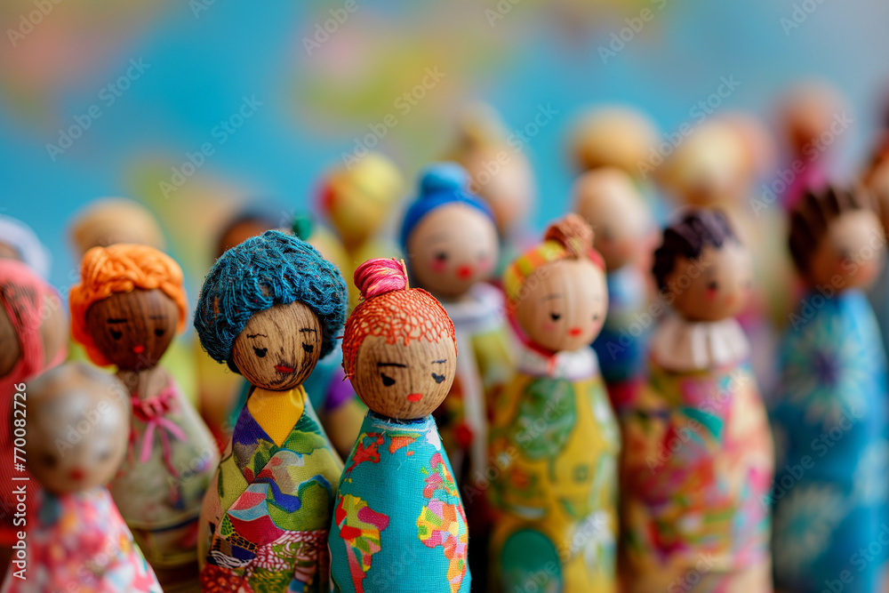 Multi cultural Human figures and world globe map concept banner, human ...