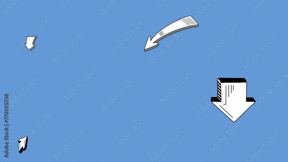 4 flying cartoon arrows on a transparent background. Comic outline hand ...