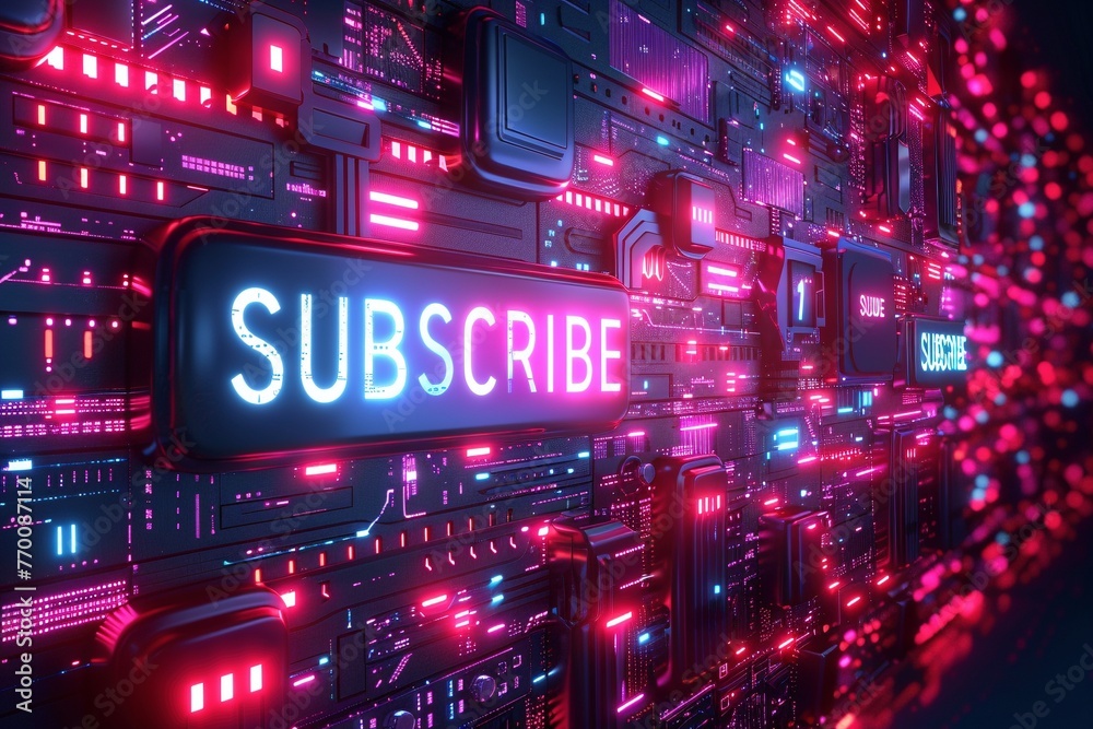 Sleek, futuristic business background with a glowing neon "SUBSCRIBE ...