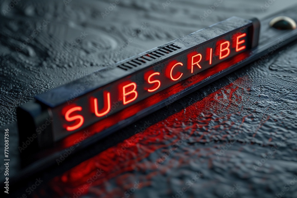 High-tech business banner showcasing a holographic "SUBSCRIBE" button ...