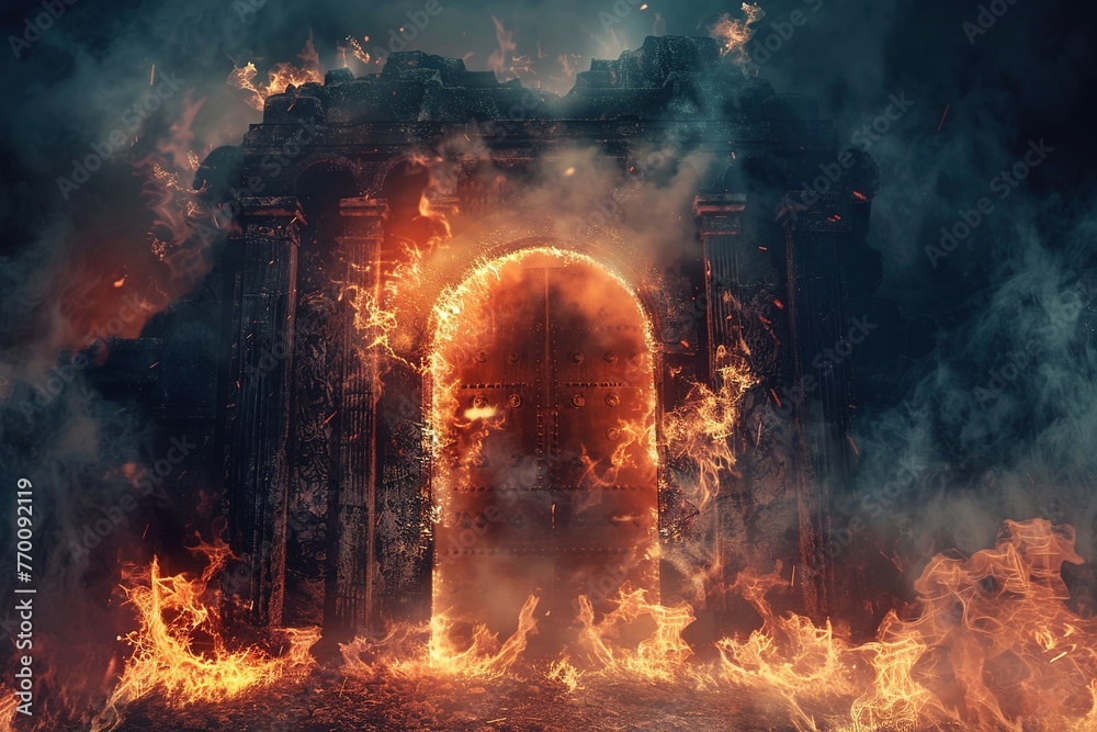 hell's gate, devil, horrific gates of hell with flames and fire and ...