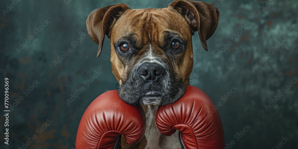 Boxer Dog with Boxing Gloves on Gym Background, Strong and Determined ...