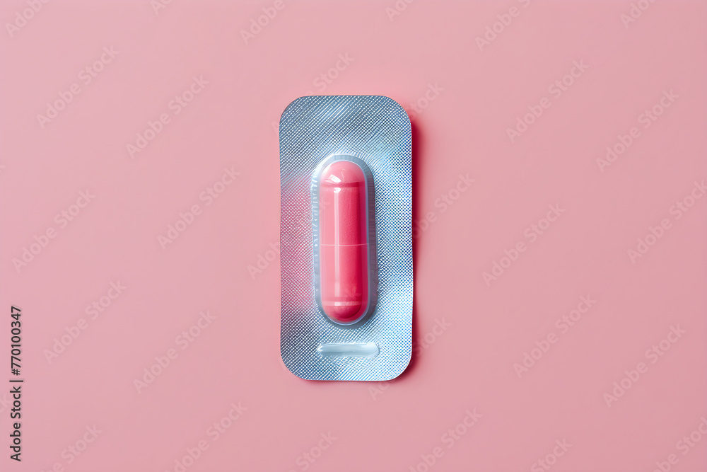 Medicine pill in blister pack on pink background. Contraception, fish ...