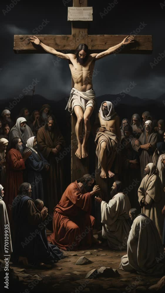 JESUS CHRIST ON THE CROSS, SURROUNDED BY PEOPLE. VIDEO. VERTICAL Stock ...