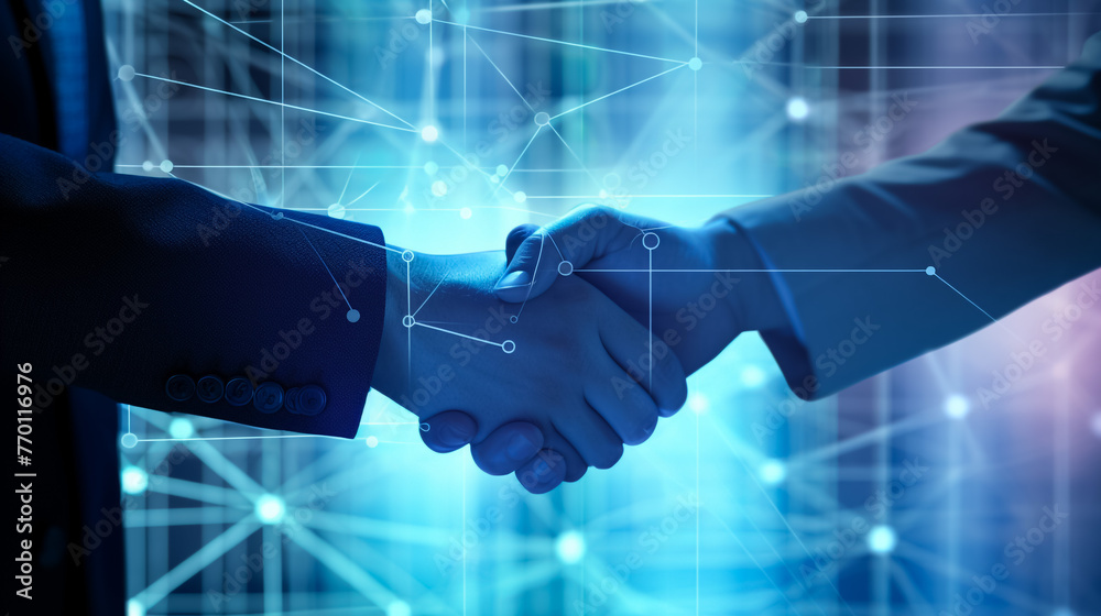 business man handshake with effect global world map network link ...