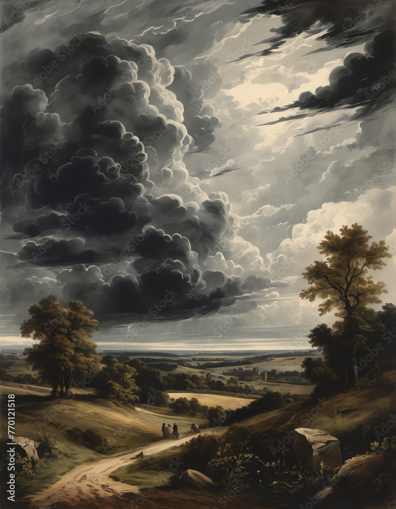 Dramatic Gothic Landscape: Stormy Skies and Winding Paths in 19th ...