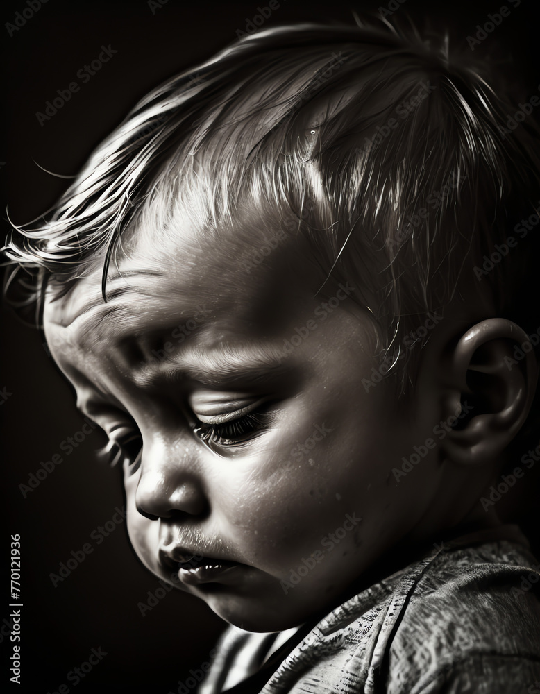Moody Toddler Portrait: Grief and Frustration in Foil Stamping Style ...