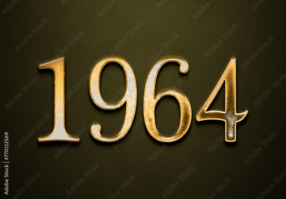 Old gold effect of 1964 number with 3D glossy style Mockup. Stock ...