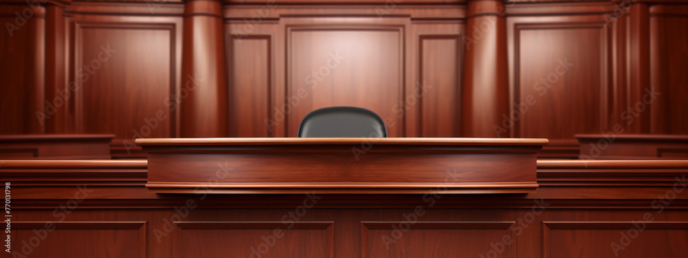 Classical interior of a courtroom with a judge's chair and a wooden ...