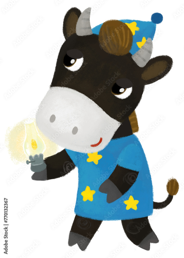 cartoon scene with farm bull cow boy child standing smiling and looking ...