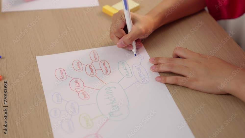 Slow motion hand closeup startup employee brainstorming strategic ...