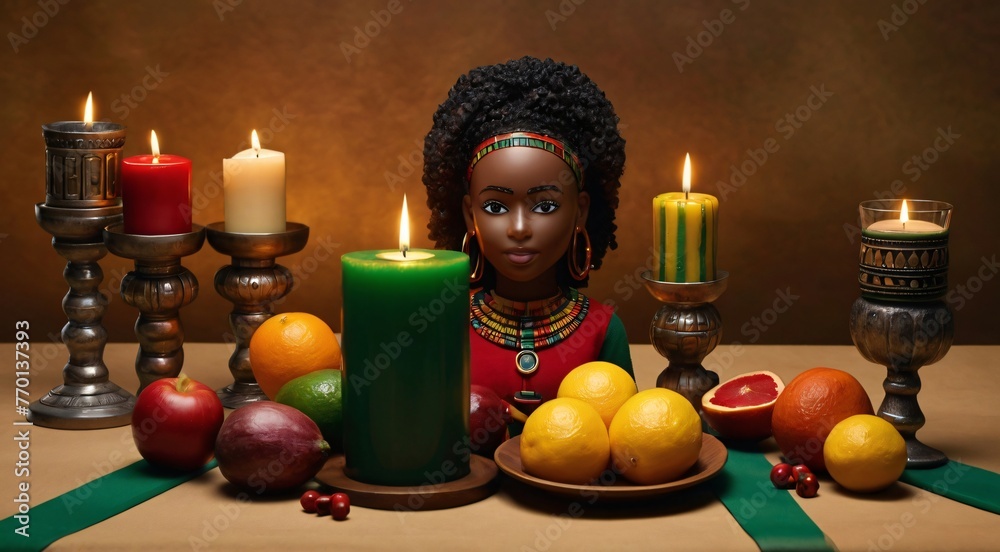 Kwanzaa Feast - Kwanzaa celebration with the kinara (candle holder ...