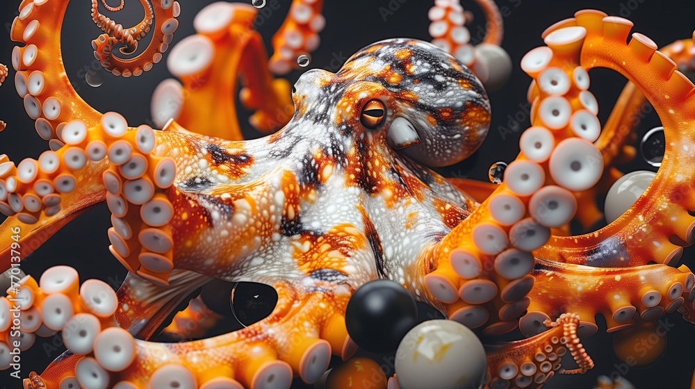 Artistic close-up of an underwater octopus blending textures and colors ...